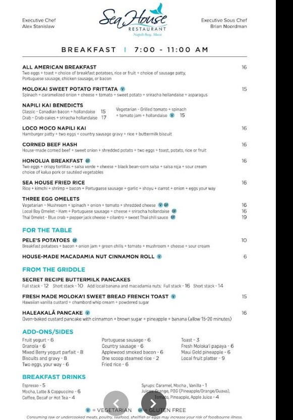 Sea House Restaurant Menu | Pacific Rim Cuisine & Beachside Dining in Maui