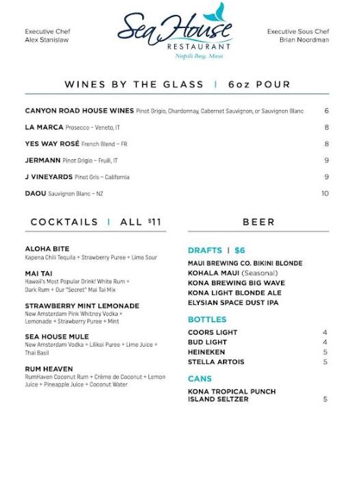 Sea House Restaurant Menu | Pacific Rim Cuisine & Beachside Dining in Maui