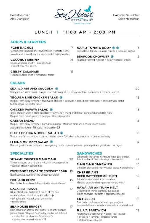 Sea House Restaurant Menu | Pacific Rim Cuisine & Beachside Dining in Maui