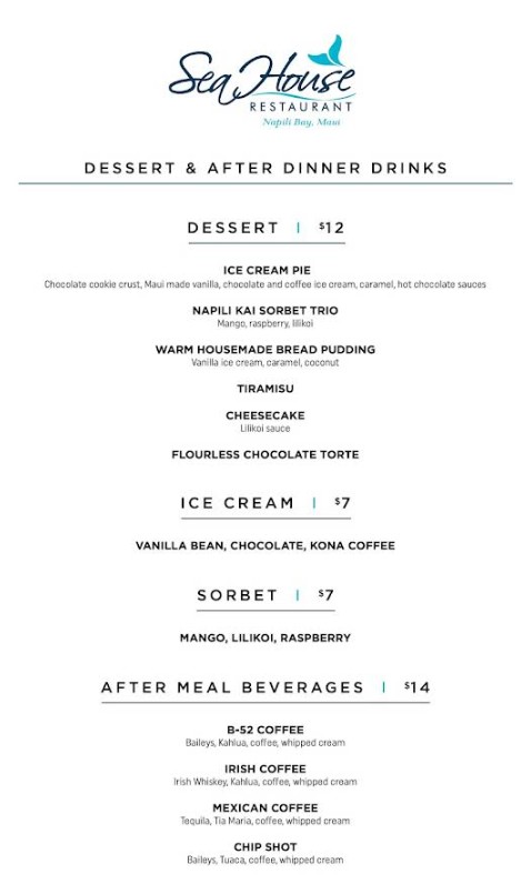 Sea House Restaurant Menu | Pacific Rim Cuisine & Beachside Dining in Maui
