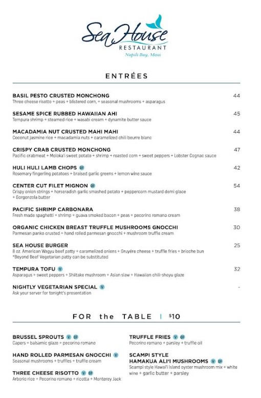 Sea House Restaurant Menu | Pacific Rim Cuisine & Beachside Dining in Maui
