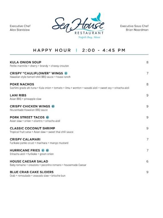 Sea House Restaurant Menu | Pacific Rim Cuisine & Beachside Dining in Maui